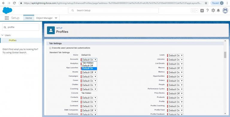 How to Setup Tab Access to Profiles