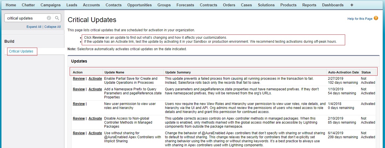 What is Critical Updates in Salesforce