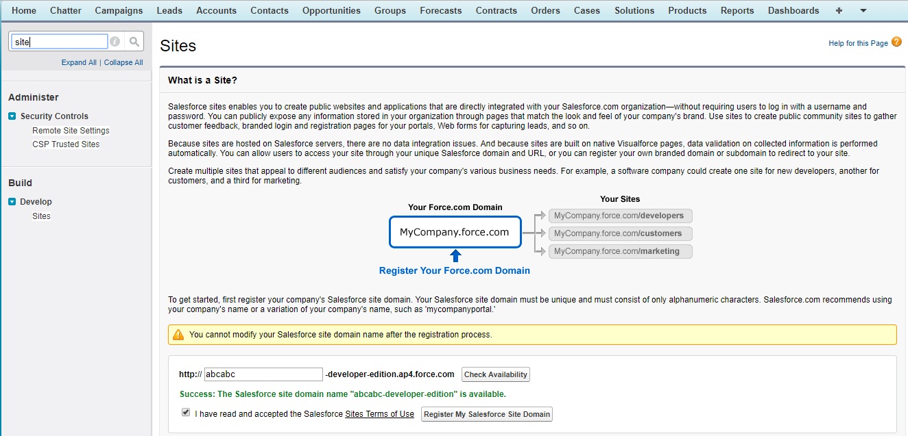 How to Create the Force.com Site in Salesforce