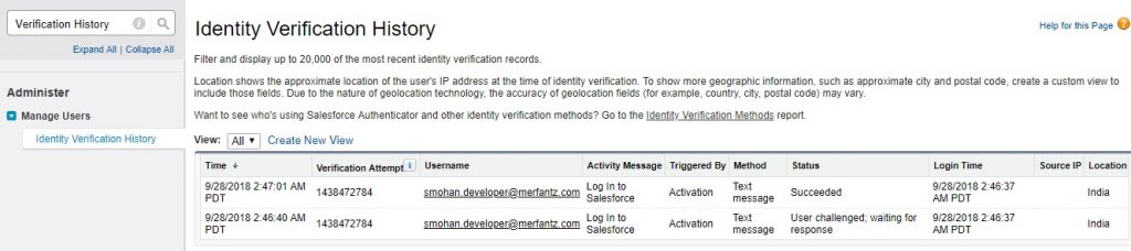 What is Identity Verification History in Salesforce
