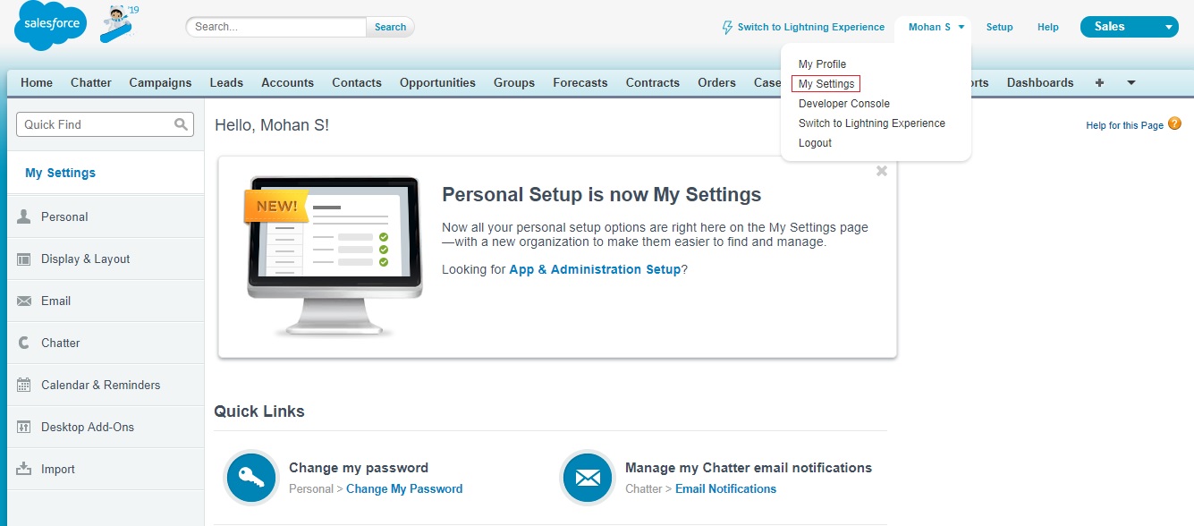 Overview of User's My Settings in Salesforce