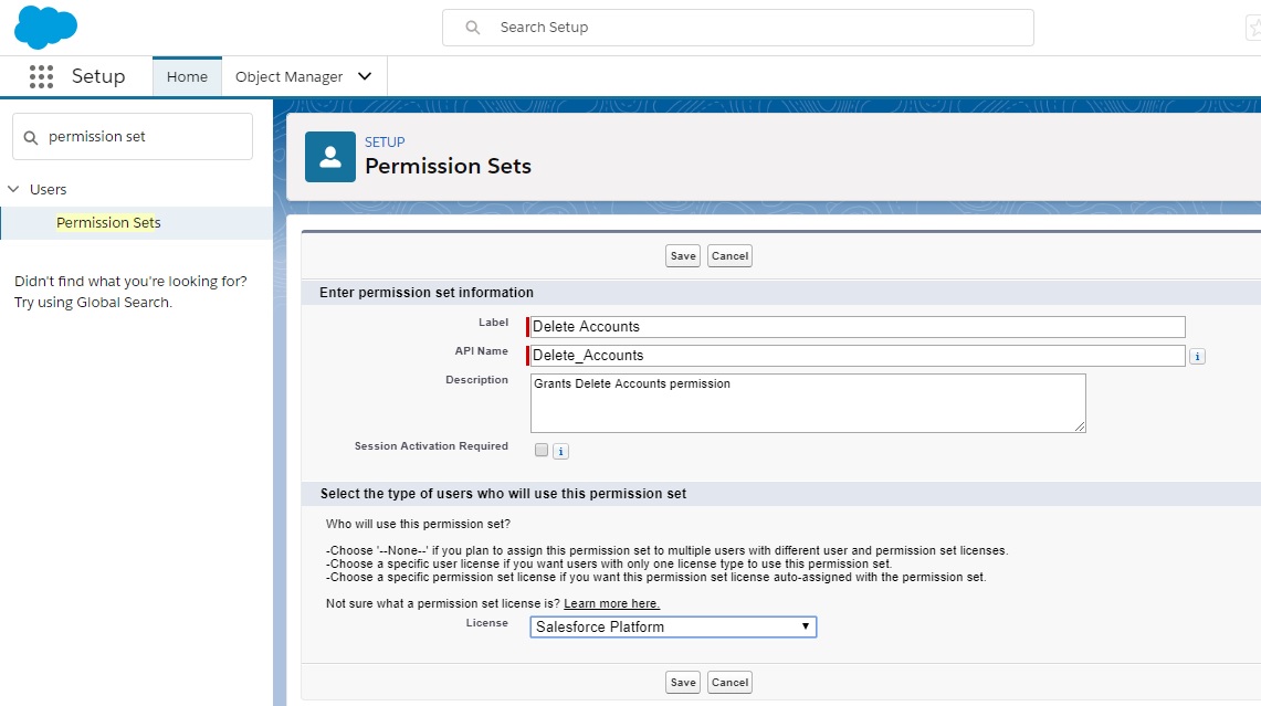 How to Allow User to Delete Accounts Using Permission Set