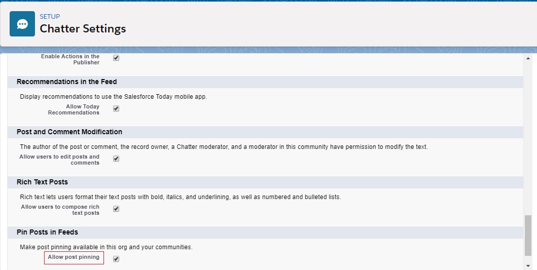 How to Pin Post in Salesforce Through User Profile