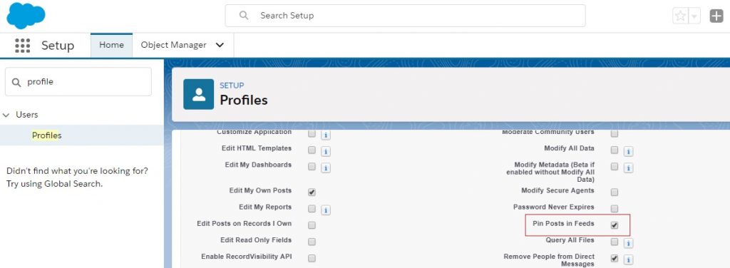 How to Pin Post in Salesforce Through User Profile