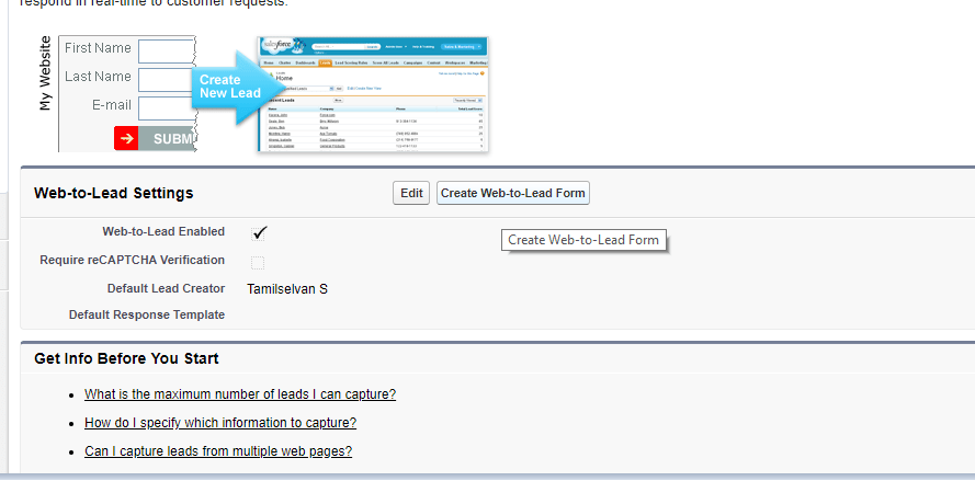 How to create the Web to Lead in Salesforce
