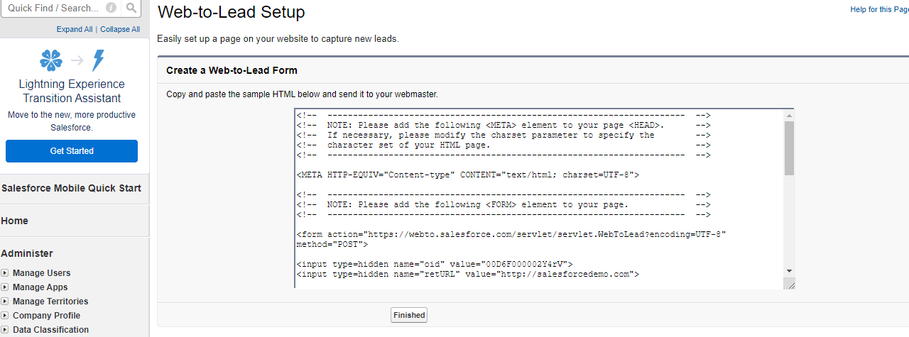 How to create the Web to Lead in Salesforce