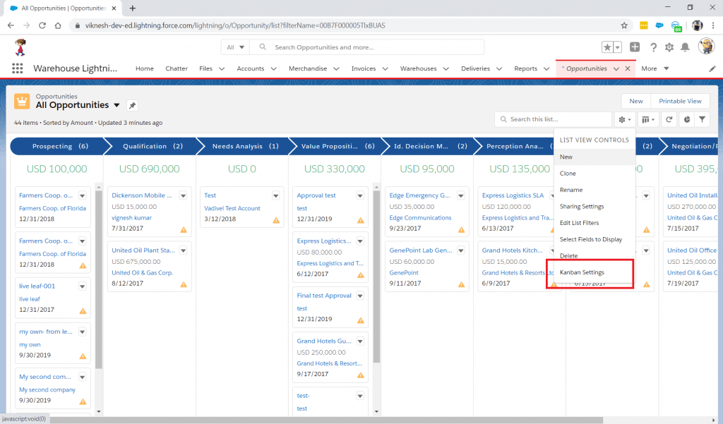 How to Create the Kanban list view in Salesforce Lightning