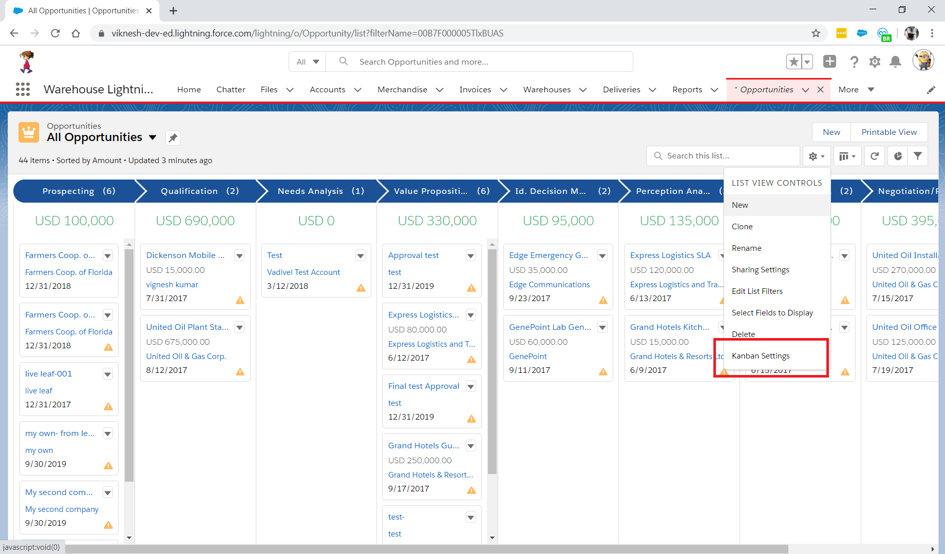 How to Create the Kanban list view in Salesforce Lightning