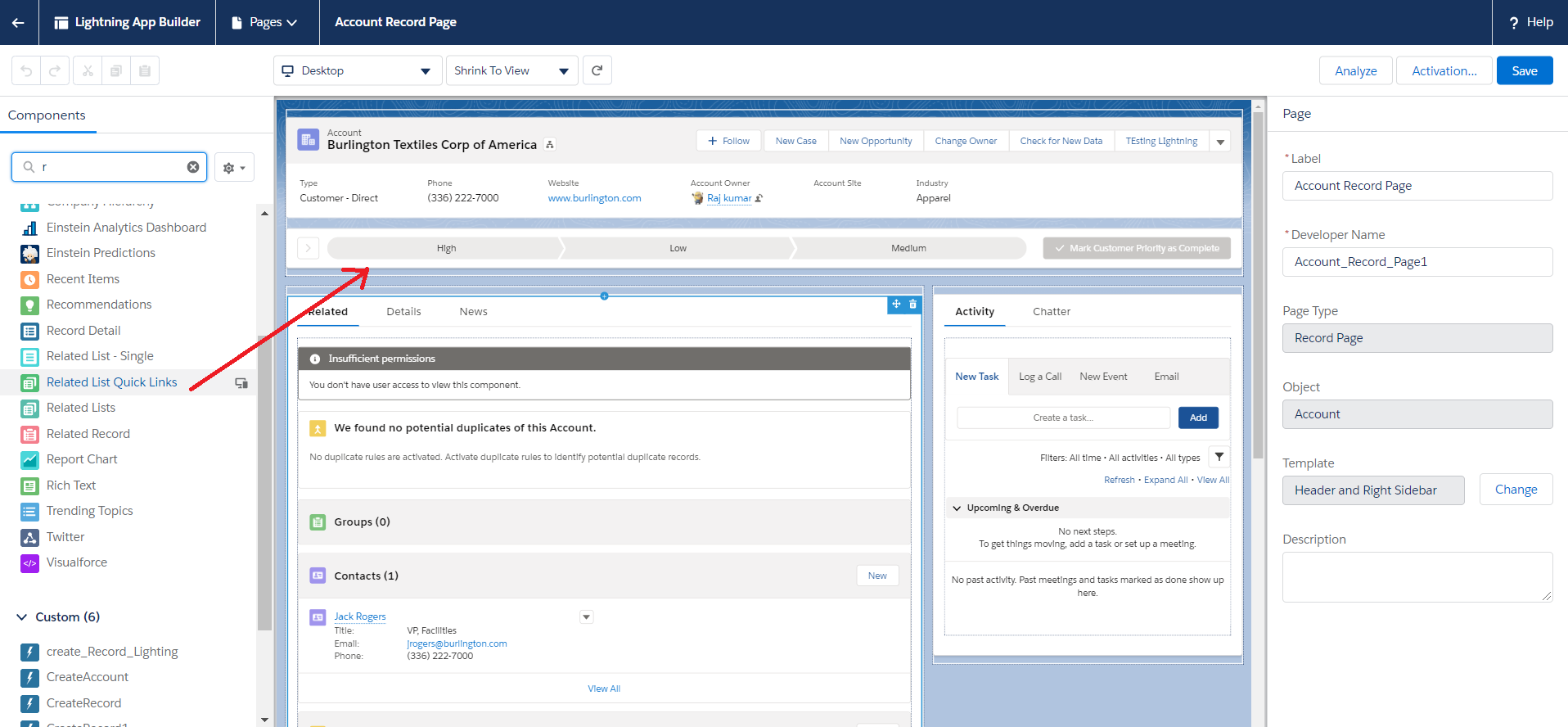 How to Place Related List Quick Links in Salesforce Lightning