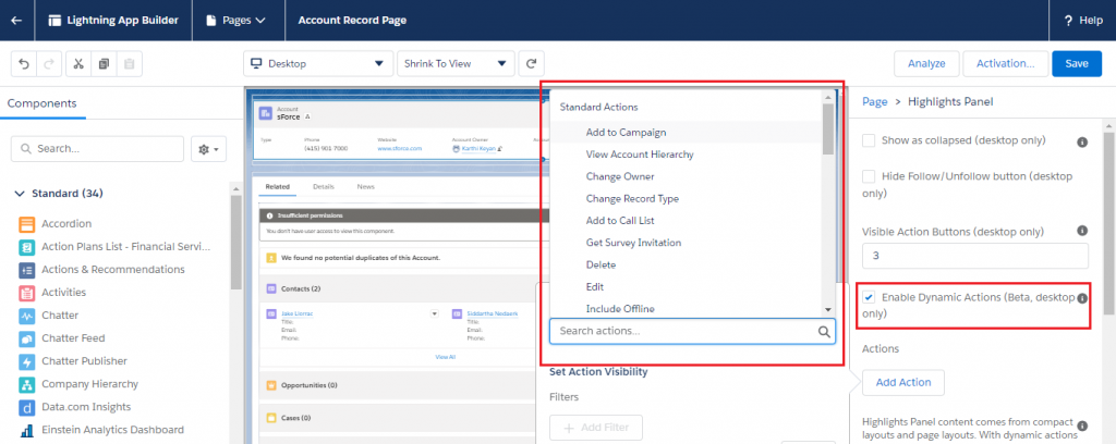 How to Enable Dynamic Actions in Salesforce