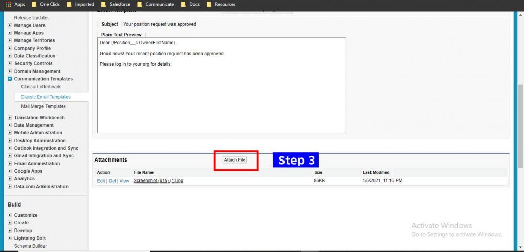 How to attach a file to an email template in Salesforce