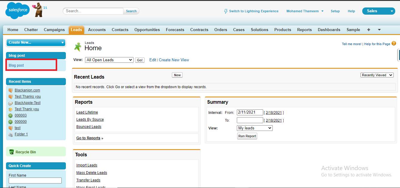 How to create custom link on sidebar in Salesforce