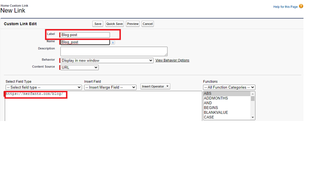 How to create custom link on sidebar in Salesforce