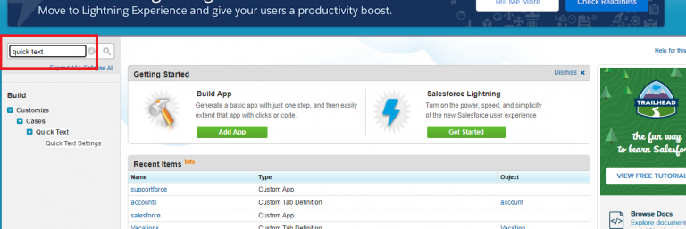 How to enable quick texts settings in Salesforce