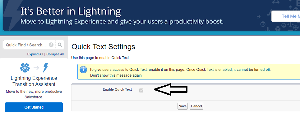How to enable quick texts settings in Salesforce