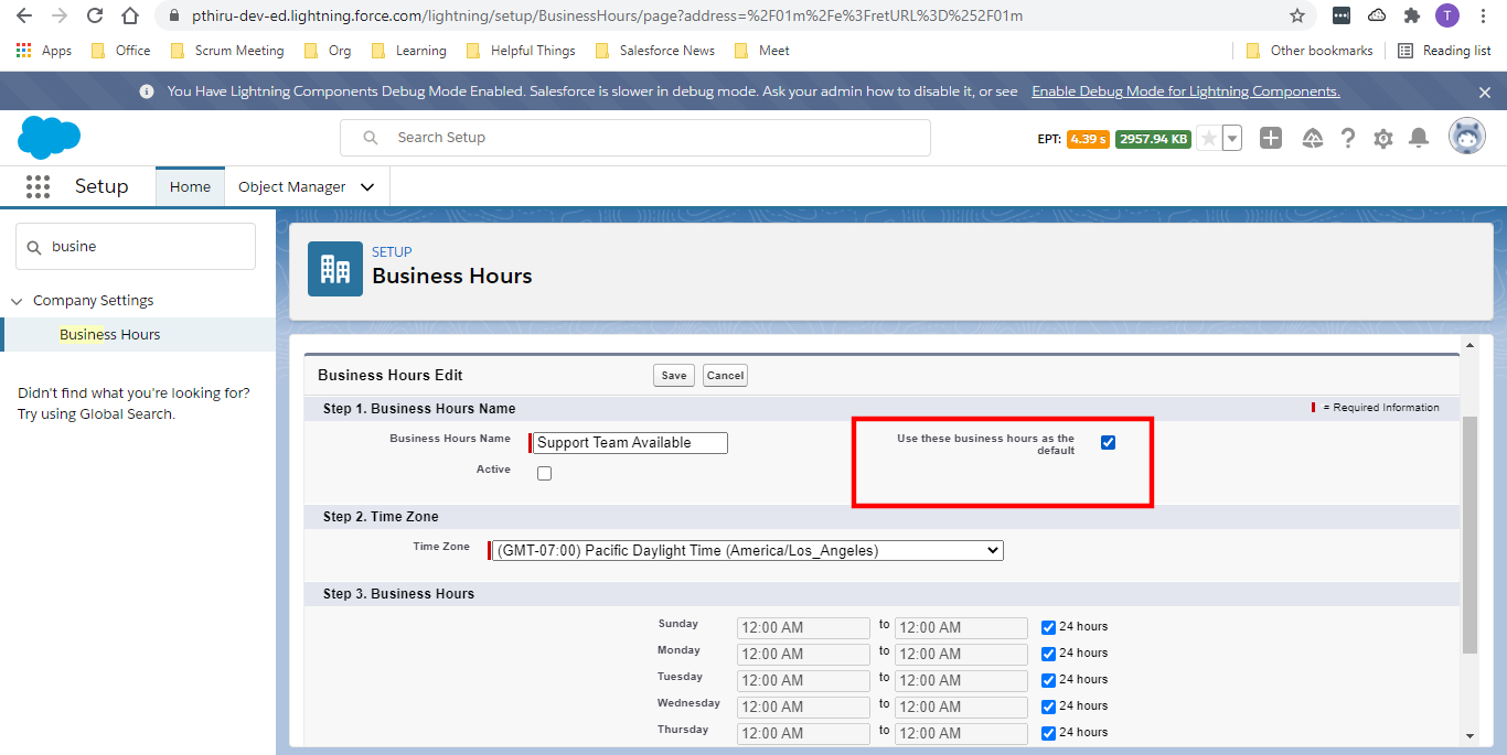 How to add the Organization Business Hours in Salesforce