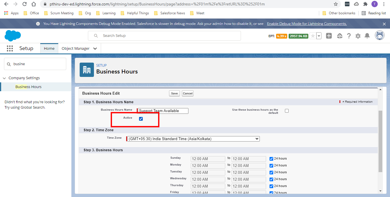 How to add the Organization Business Hours in Salesforce