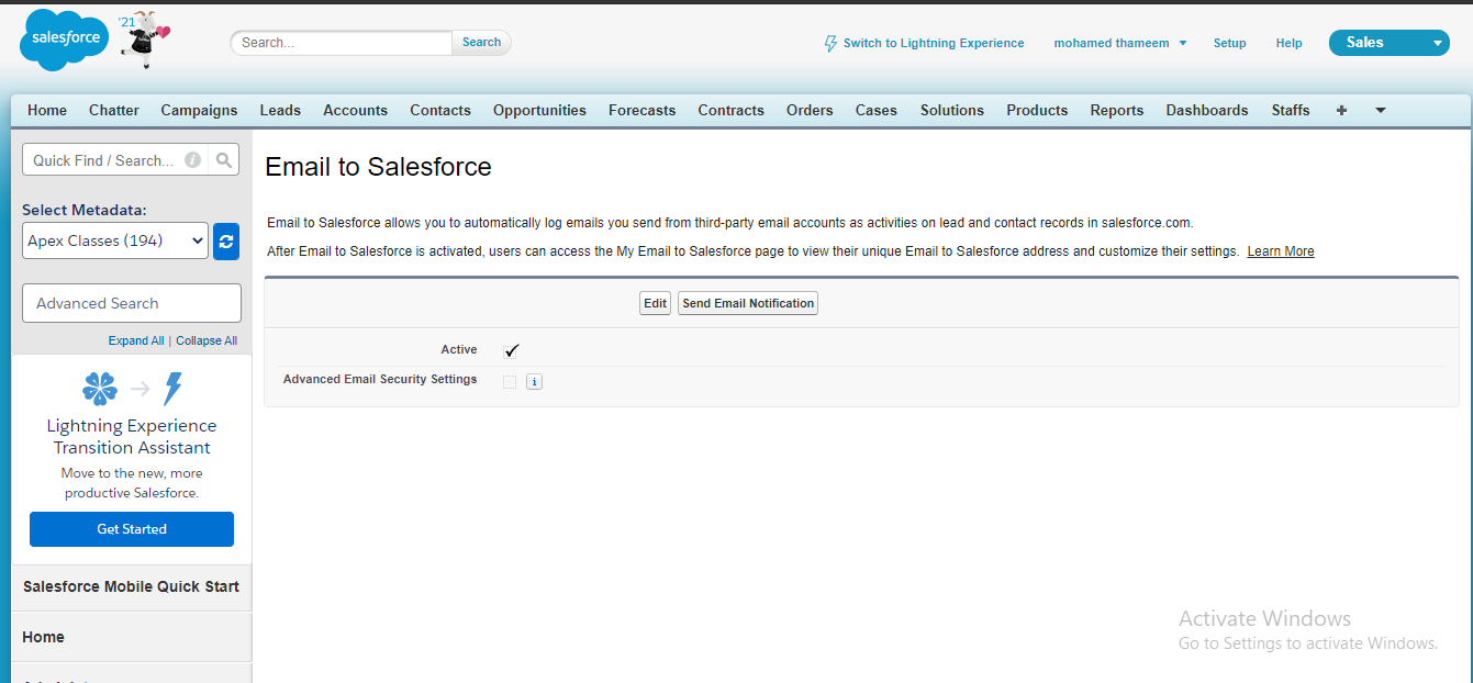 How to Setup the Emails-to-Salesforce feature in Lightning