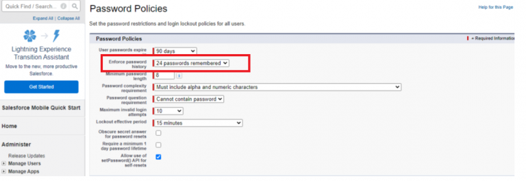 How to setup the password policies in Salesforce