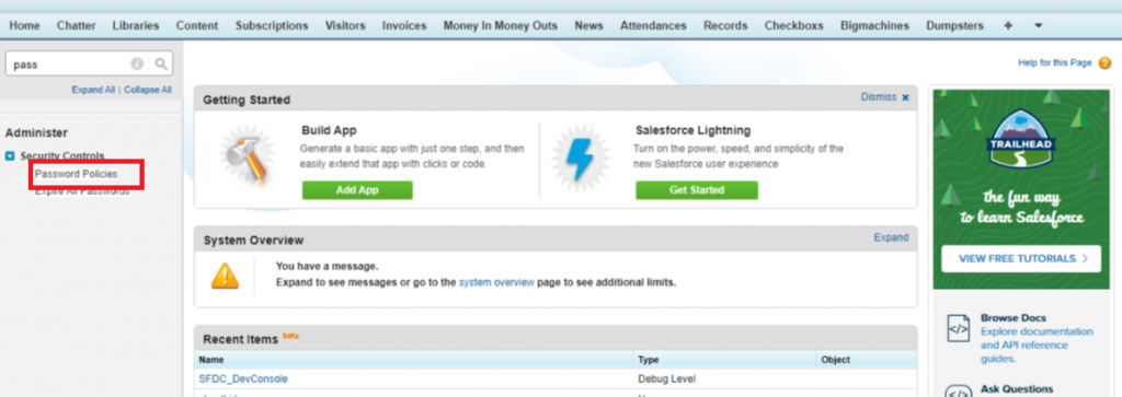 How to setup the password policies in Salesforce