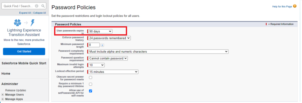 How To Setup The Password Policies In Salesforce