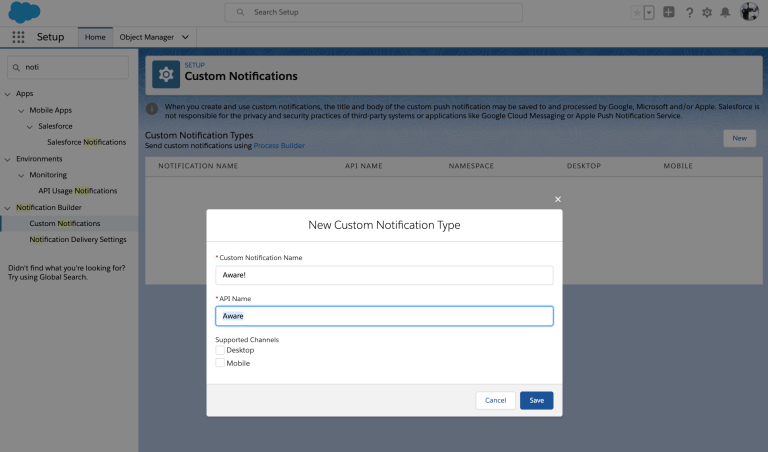 How to send Custom Notification from Salesforce