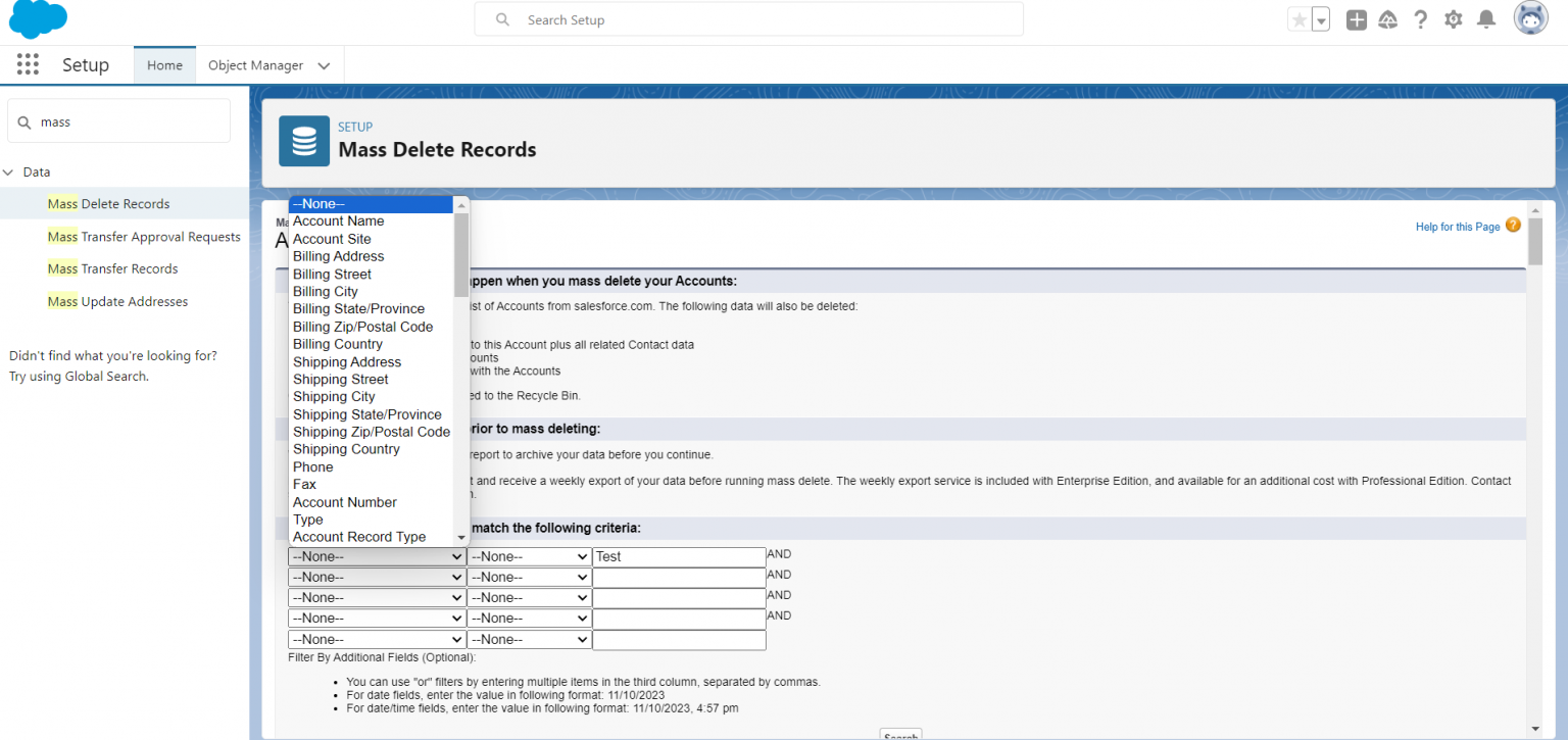 Mass Delete Records Using List View Button