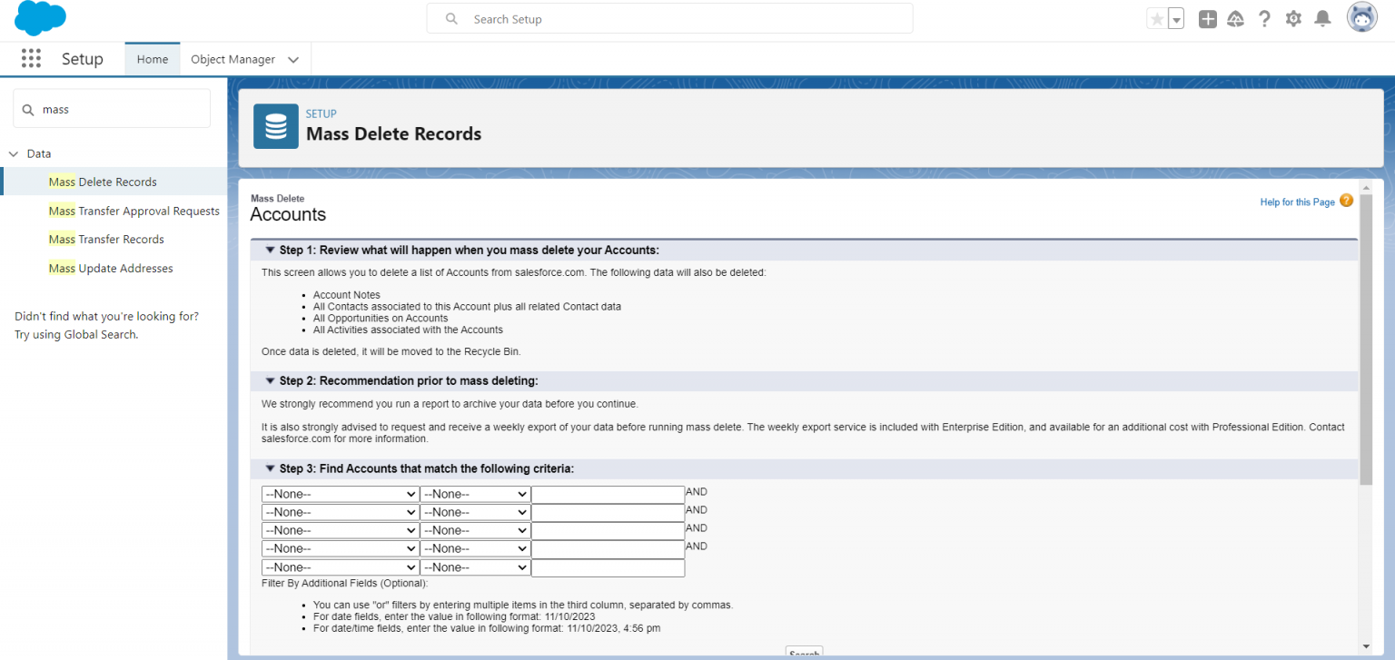 Mass Delete Records Using List View Button